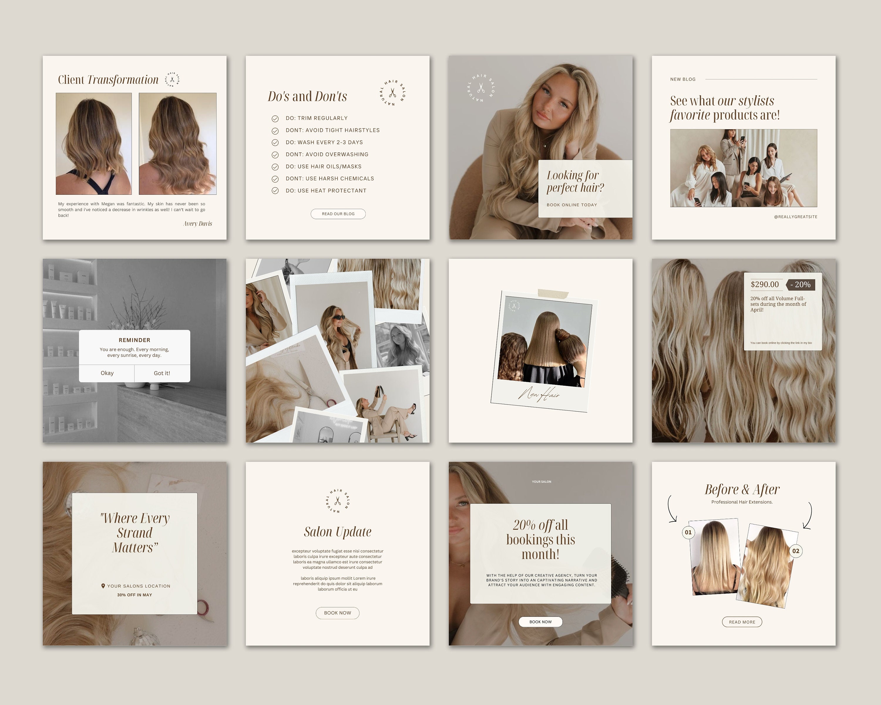 120 Aesthetic Hair Dresser/hair Salon Instagram Post & Story Templates ...
