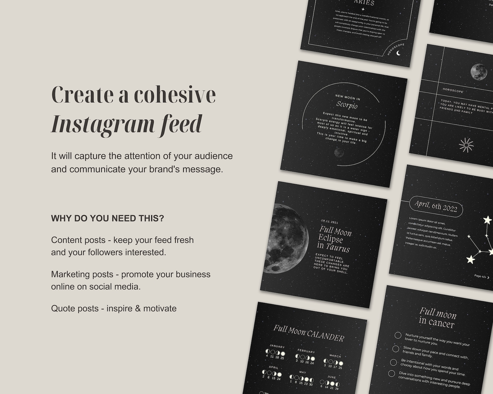 120 Astrology Instagram Post & Story Templates | Spiritual | Zodiac ...