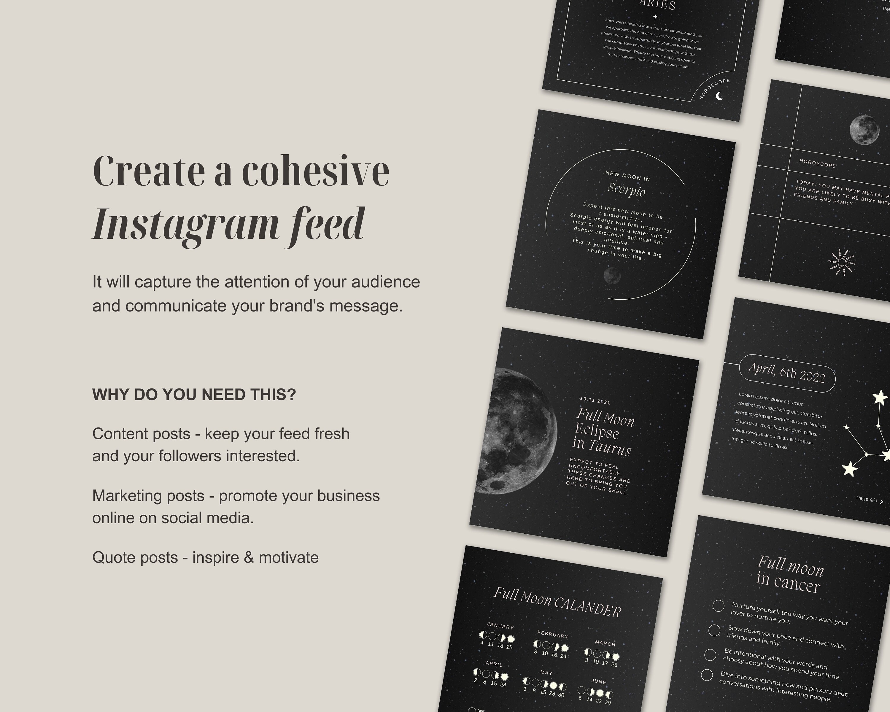 120 Astrology Instagram Post & Story Templates | Spiritual | Zodiac ...