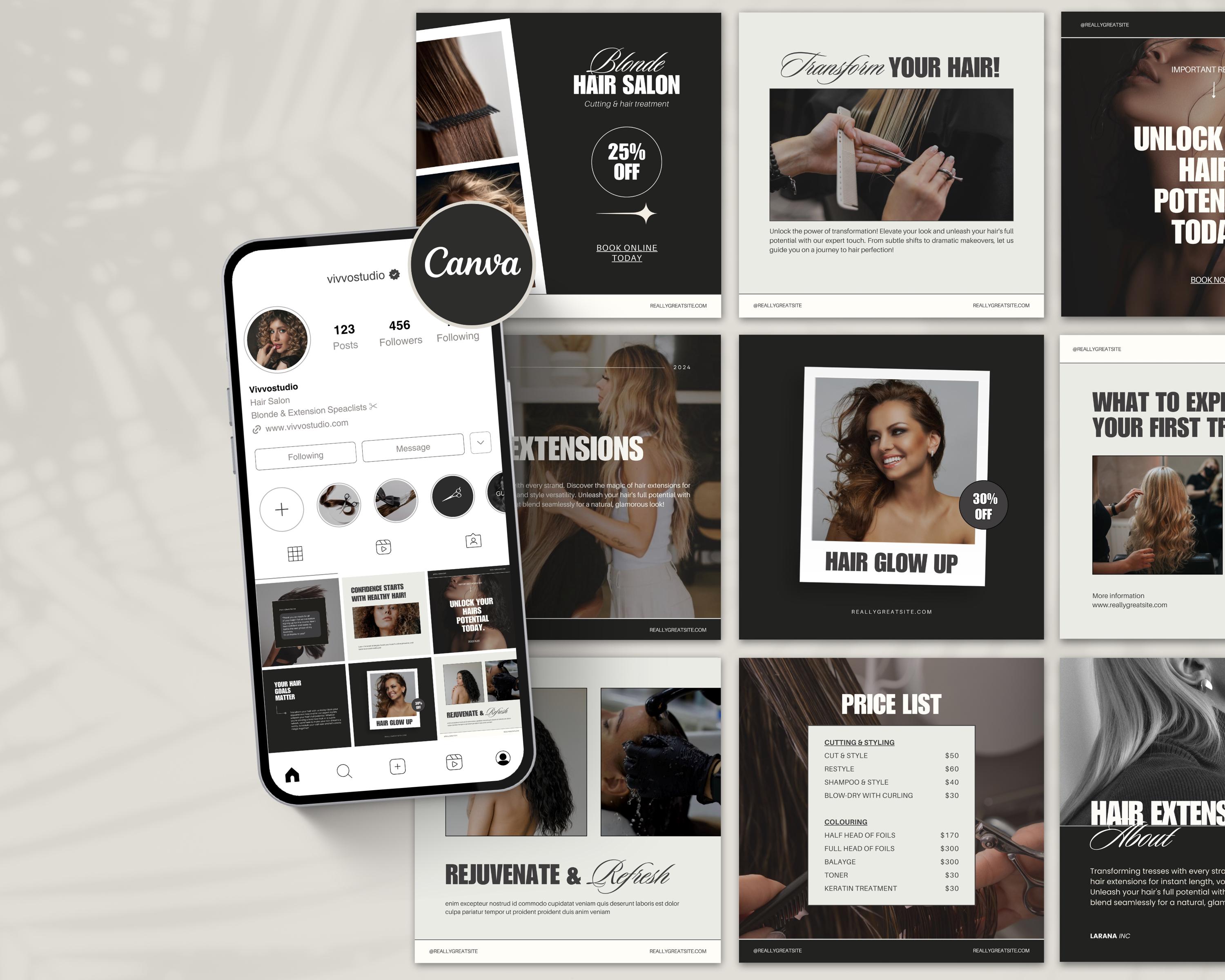 100 Hair Dresser/hair Salon Instagram Post & Story Templates | Hair ...