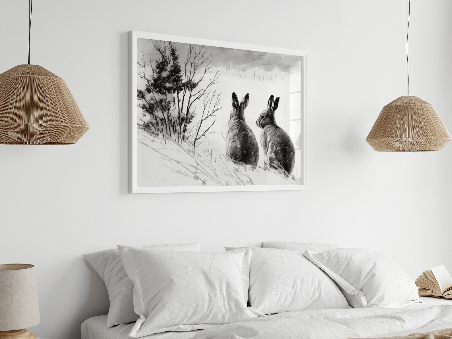 Snow Bunnies Winter Art Print, Winter Landscape Scene, Gallery Wall Art ...