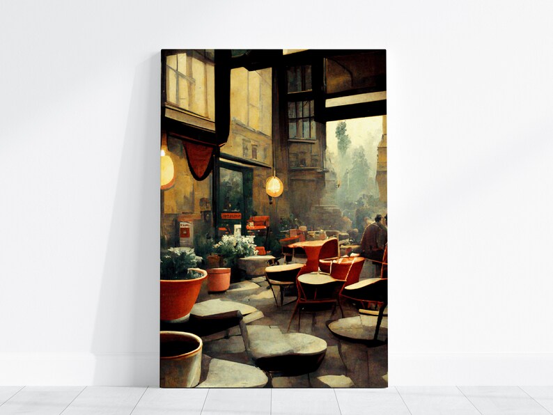 European Cafe Vintage Print, Coffeeshop Wall Art, Moody European City ...