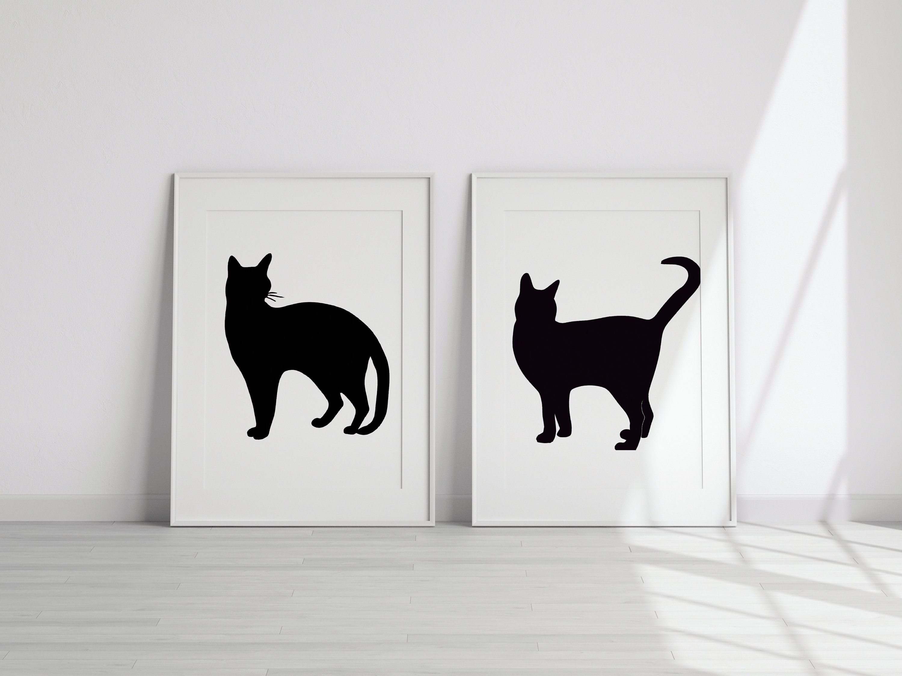 Black Cat Wall Art, Set of 2 Abstract Cat Prints, Modern Cat Silhouette ...