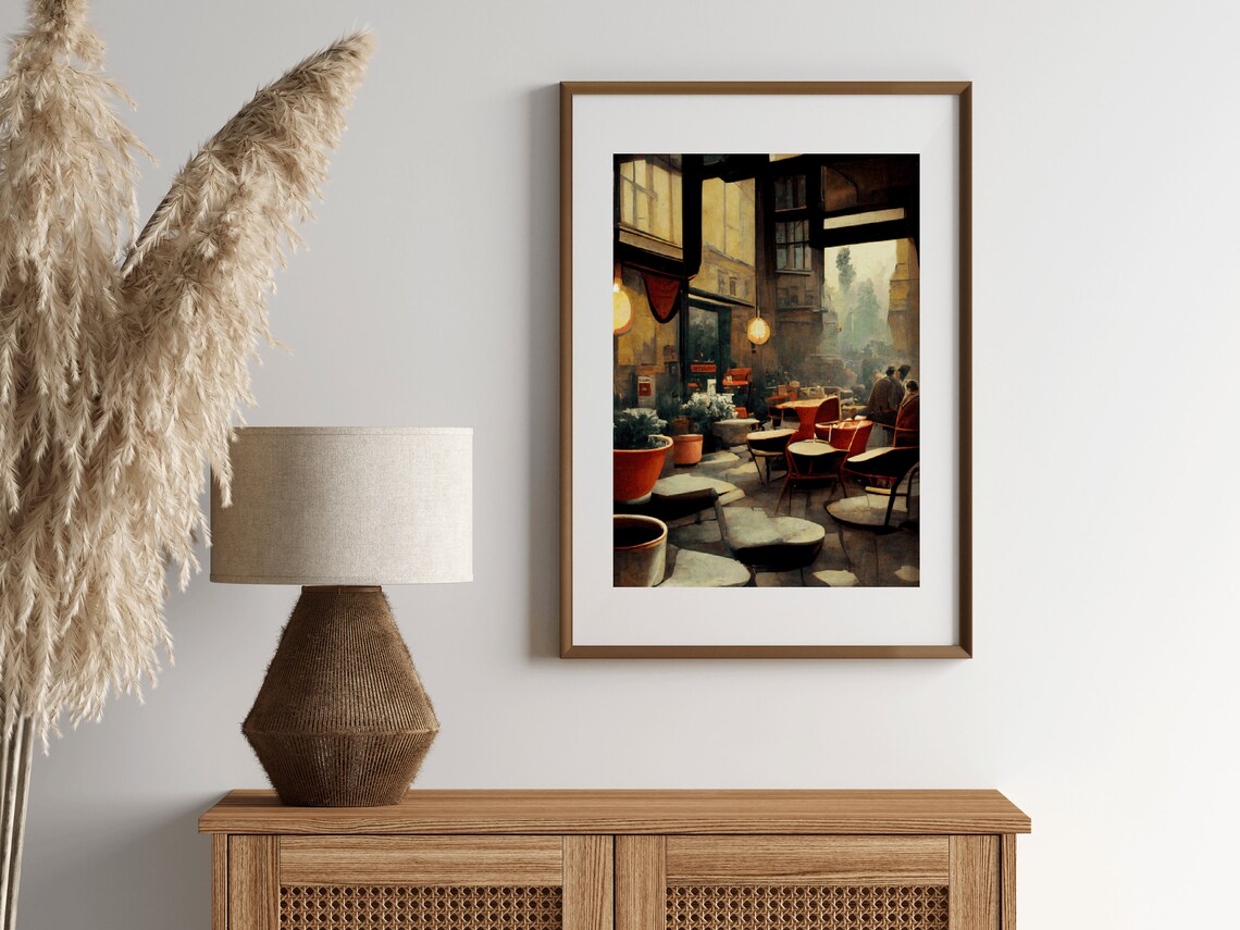 European Cafe Vintage Print, Coffeeshop Wall Art, Moody European City ...