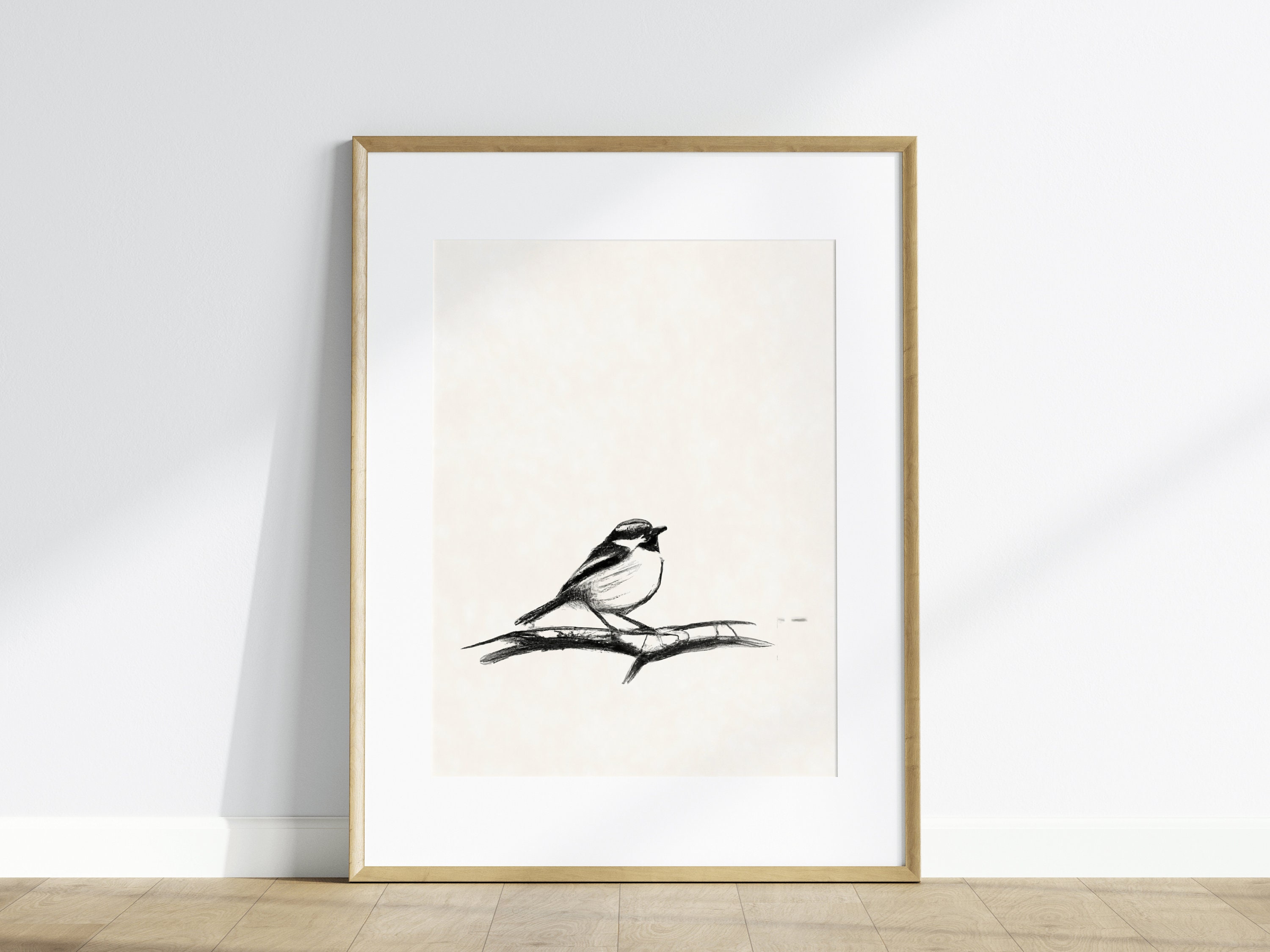 Vintage Black and White Bird Drawing Print, Rustic Sparrow Sketch Wall ...