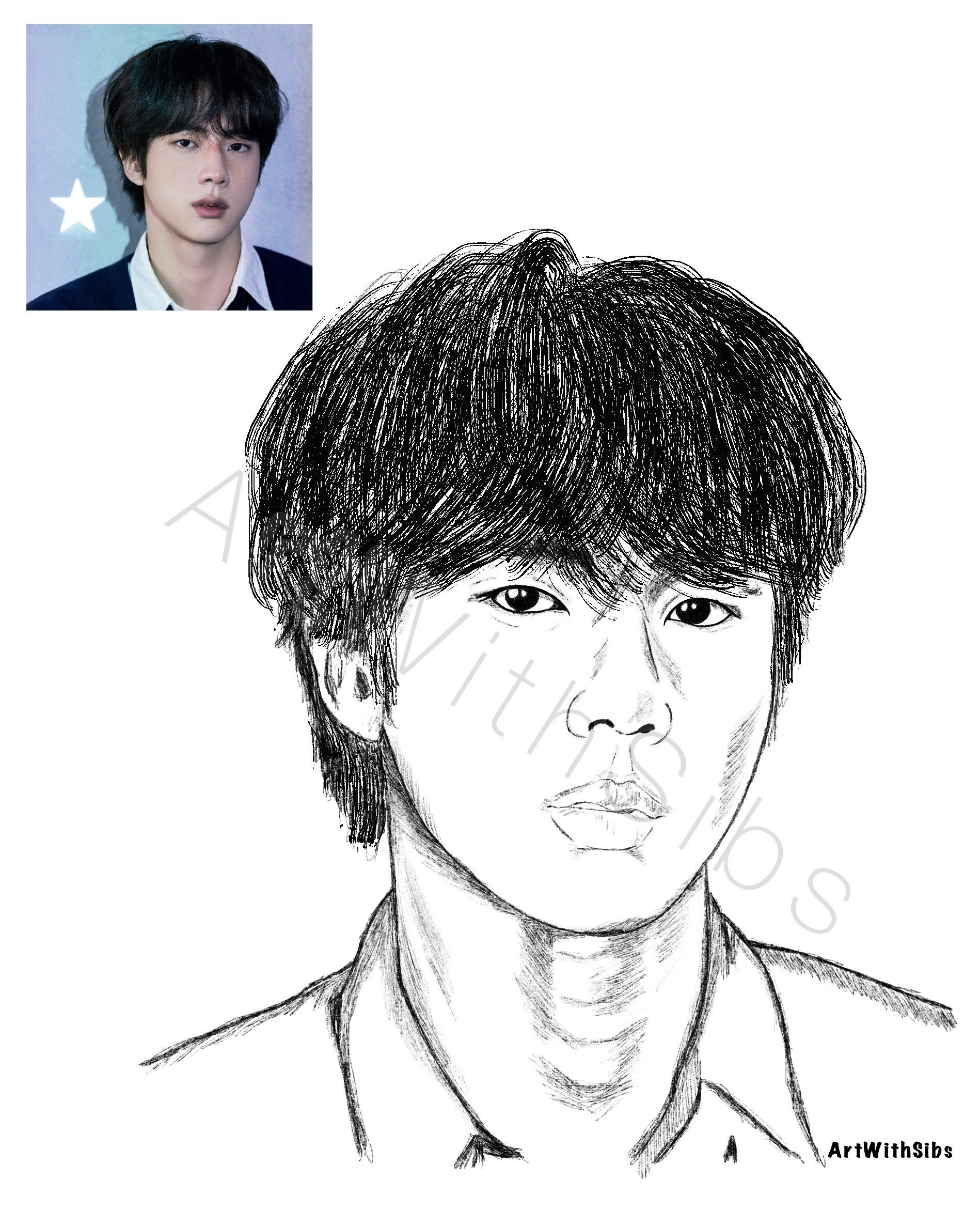 Jin of BTS Sketch Portrait | Kim SeokJin Skizzen | BTS Zeichnung ...