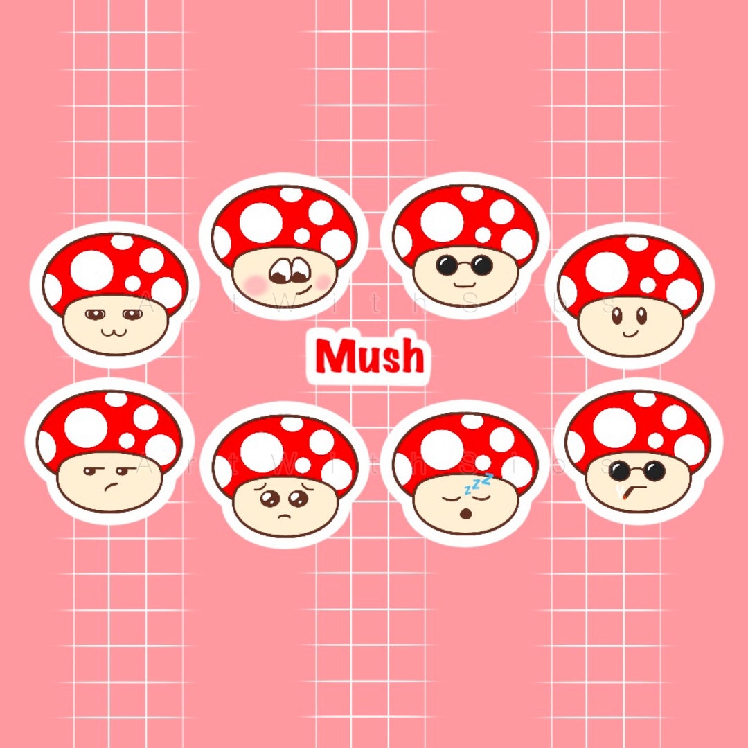 Emote Mushroom Stickers | Emoji Mush the Mushroom | Cute Red Round ...