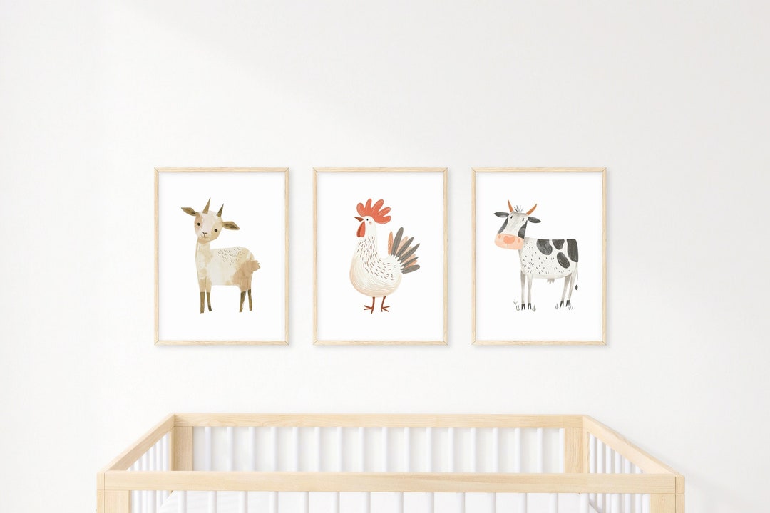 Farm Animals Nursery Print Set | Printable Farmyard Nursery Decor, Baby ...