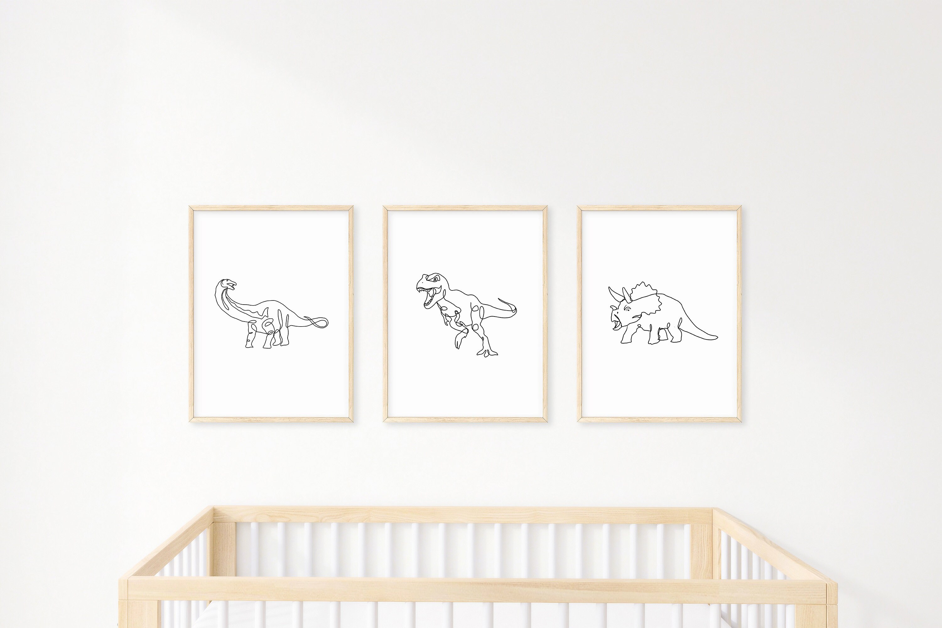 Set of 3 Dinosaur Line Art Prints PRINTABLE Dinosaur - Etsy