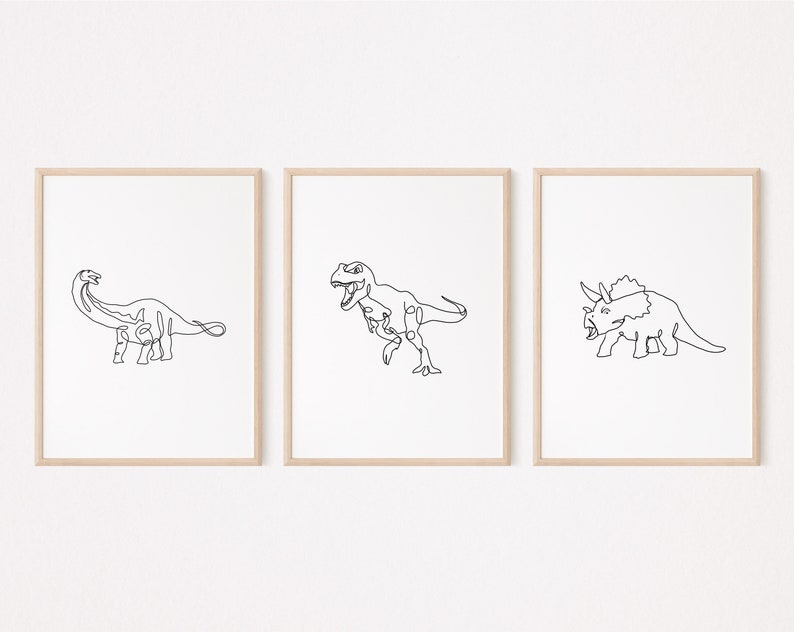 Set of 3 Dinosaur Line Art Prints Dinosaur Posters T-rex - Etsy