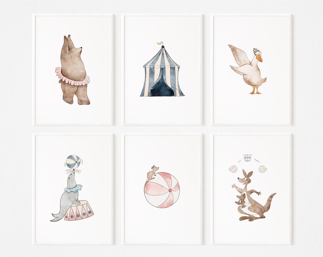 Set of 6 Circus Nursery Prints, Circus Poster, Toddler Room Decor ...