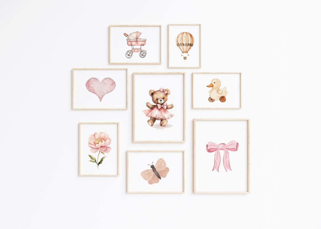 Set of 8 Girls Nursery Prints, Printable Nursery Wall Art Set, Nursery ...