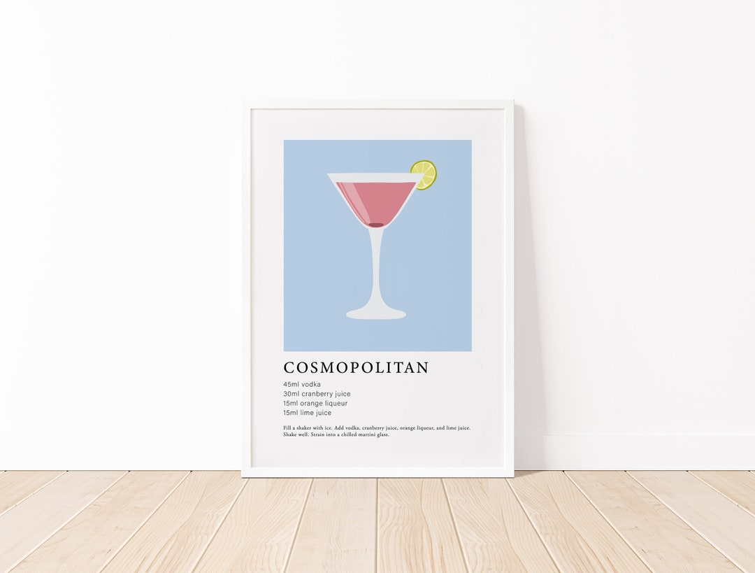Cosmopolitan Print, Bar Cart Sign, Cocktail Wall Art, Alcohol Prints ...