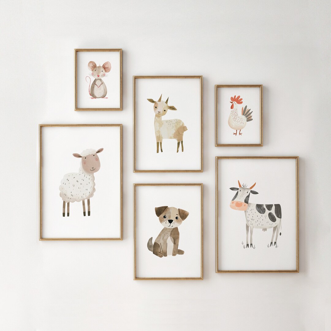 Set of 6 Farmyard Animal Nursery Prints | Printable Farm Nursery Decor ...