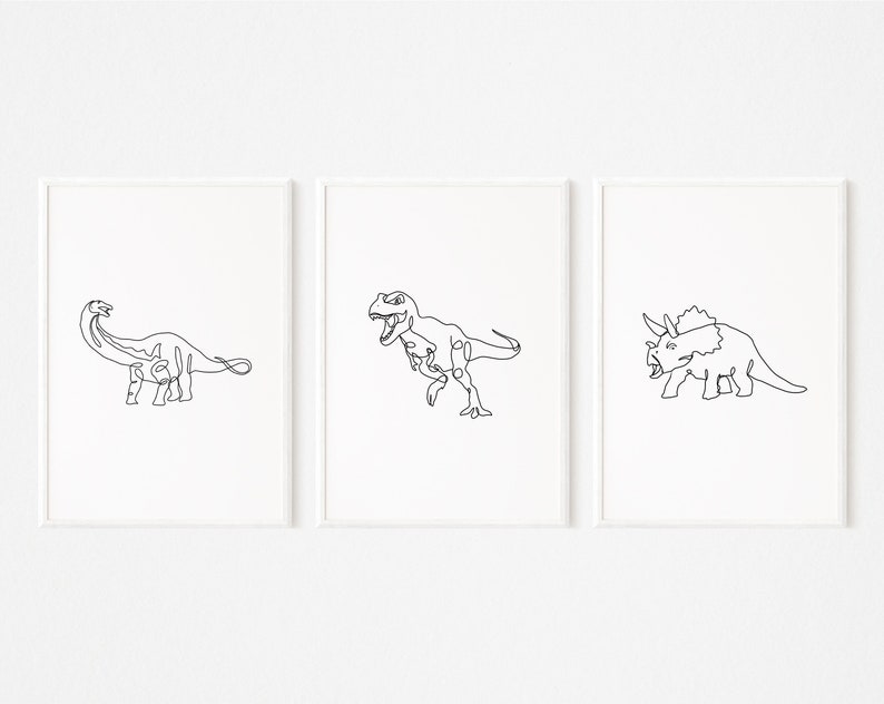 Set of 3 Dinosaur Line Art Prints PRINTABLE Dinosaur - Etsy