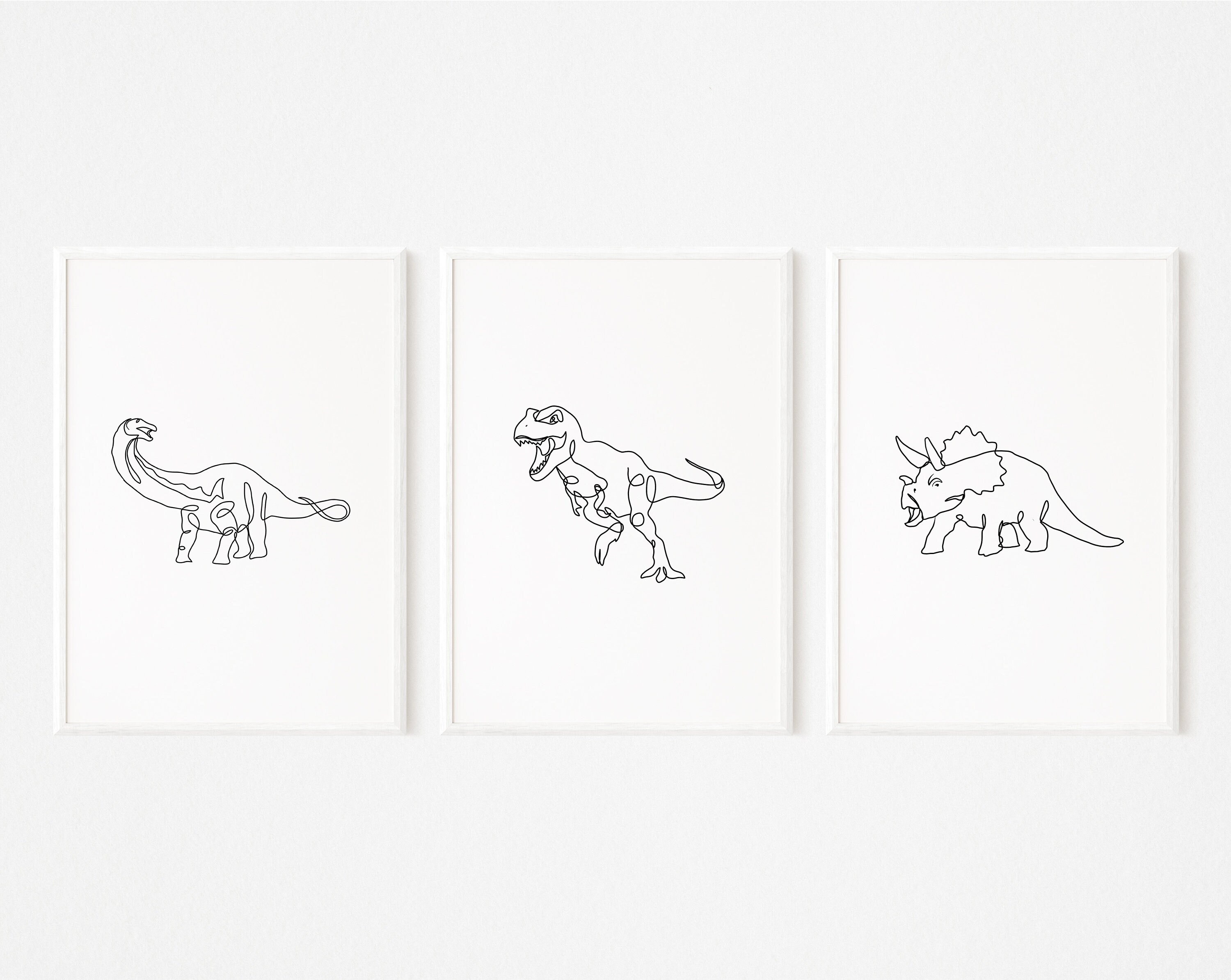 Set of 3 Dinosaur Line Art Prints PRINTABLE Dinosaur - Etsy