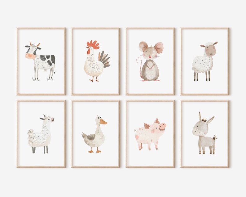 Set of 8 Farm Animal Prints | Printable Farm Nursery Decor, Farm ...