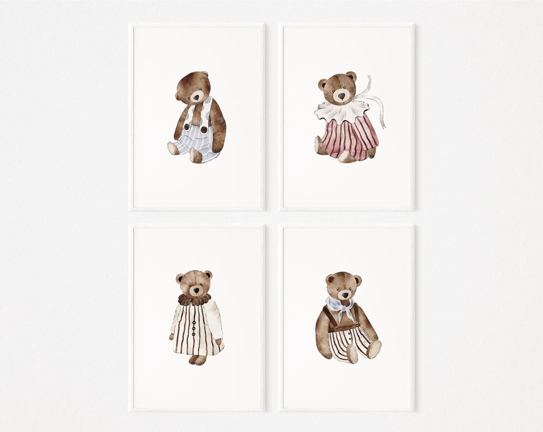Set of 4 Teddy Bear Prints | Gallery Wall for Nursery, Baby Room Set of ...