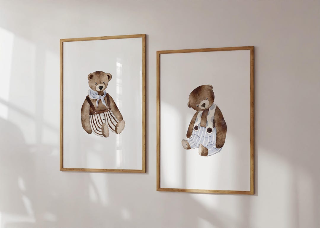 Set of 2 Teddy Bear Prints | PRINTABLE Teddy Wall Art, Bear Nursery ...