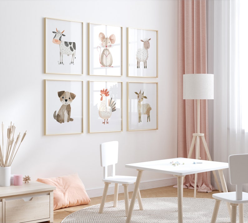 Set of 6 Farmyard Animal Nursery Prints Printable Farm Nursery Decor ...