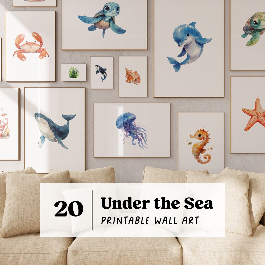 Set of Ocean Themed Nursery Prints, Printable Kids Beachy Room Decor ...