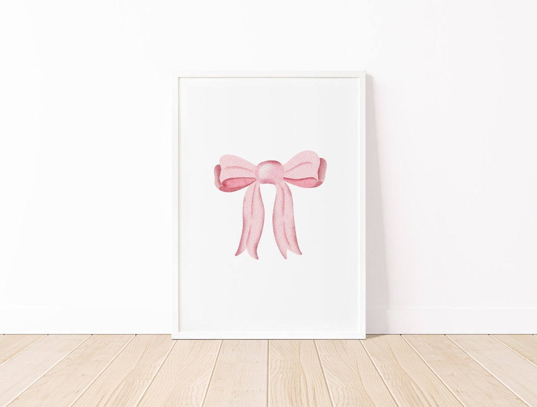 Pink Ribbon Print PRINTABLE Kids Room Decor, Pink Bow Wall Art, Girls ...