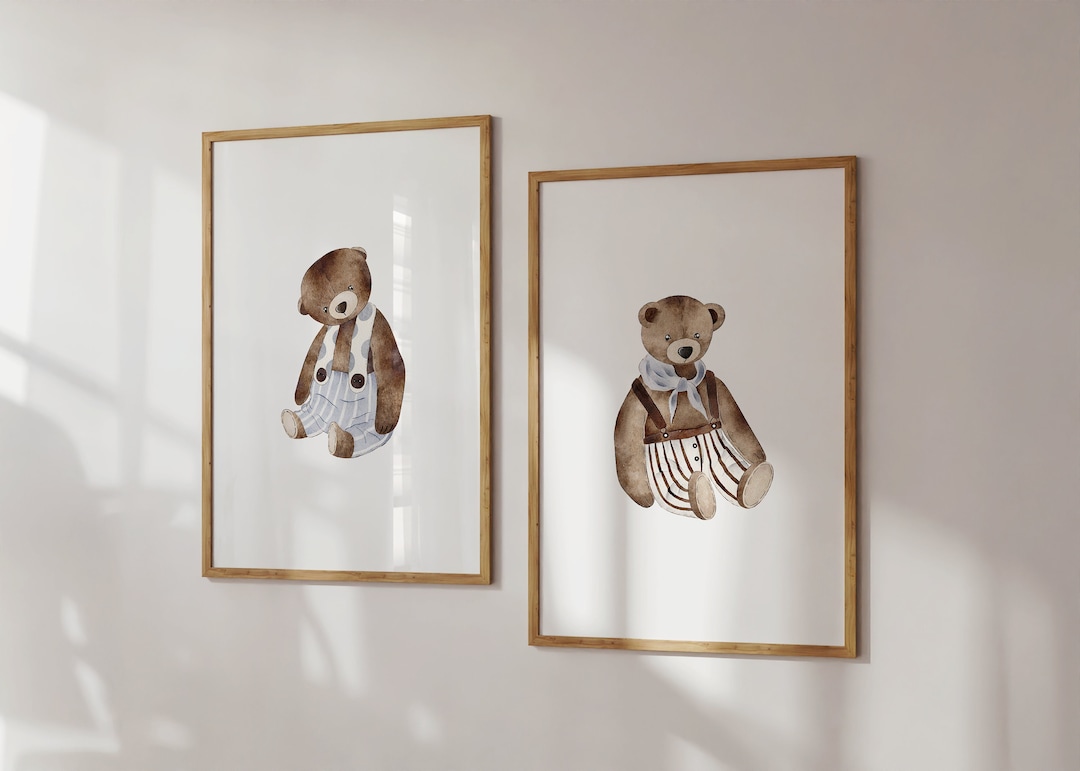 Set of 2 Teddy Bear Prints PRINTABLE Teddy Wall Art, Bear Nursery Decor ...