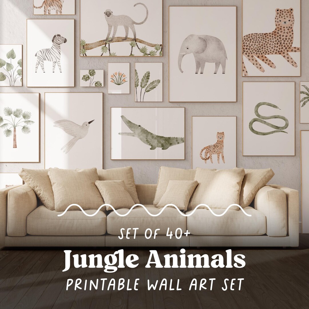 Set of Jungle Theme Nursery Prints, Printable Jungle Wall Art Safari ...