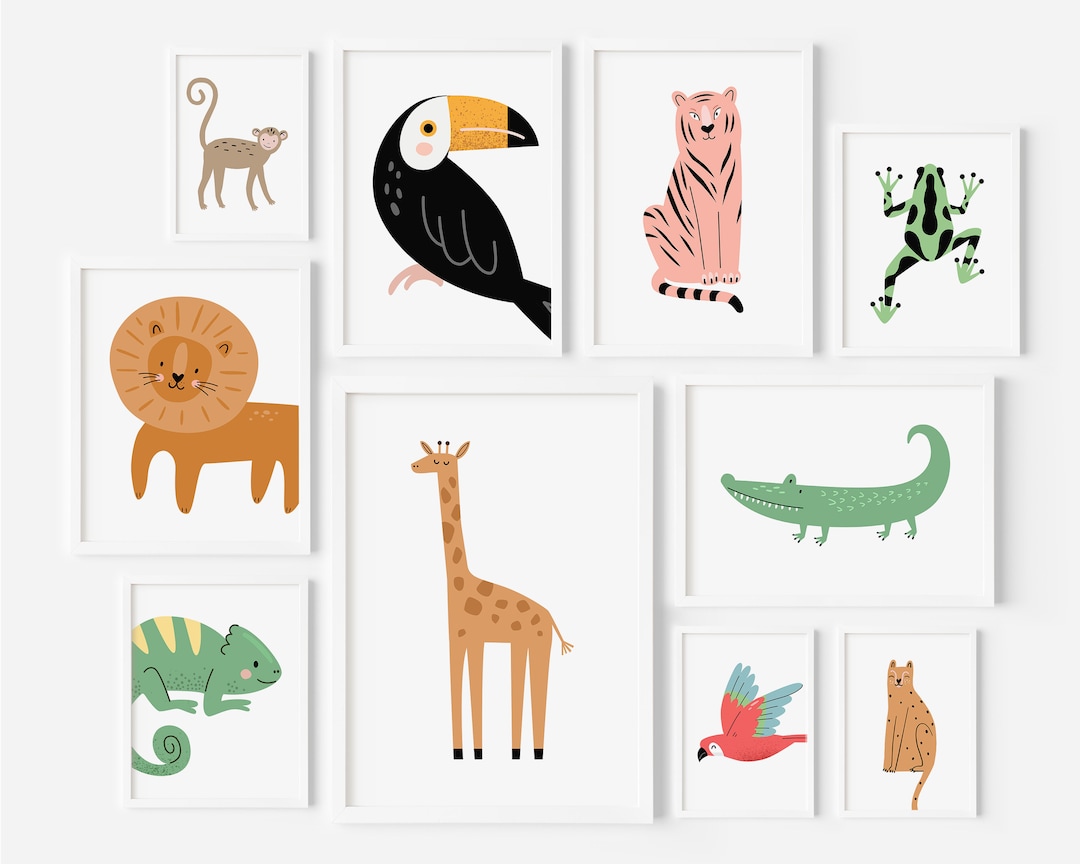 Set of 10 Jungle Themed Nursery Prints | Printable Animal Nursery Decor ...