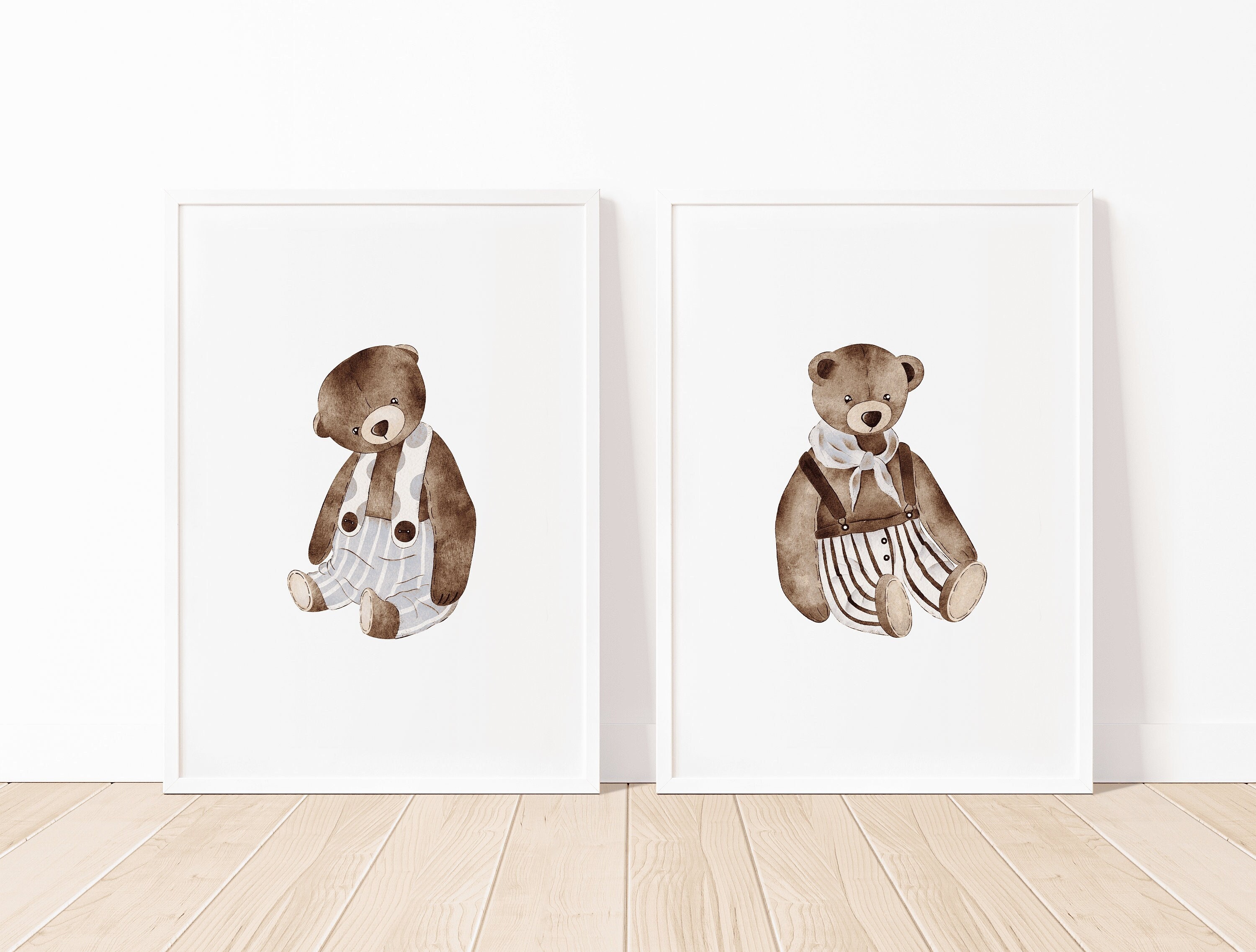 Set of 2 Teddy Bear Prints PRINTABLE Teddy Wall Art, Bear Nursery Decor ...
