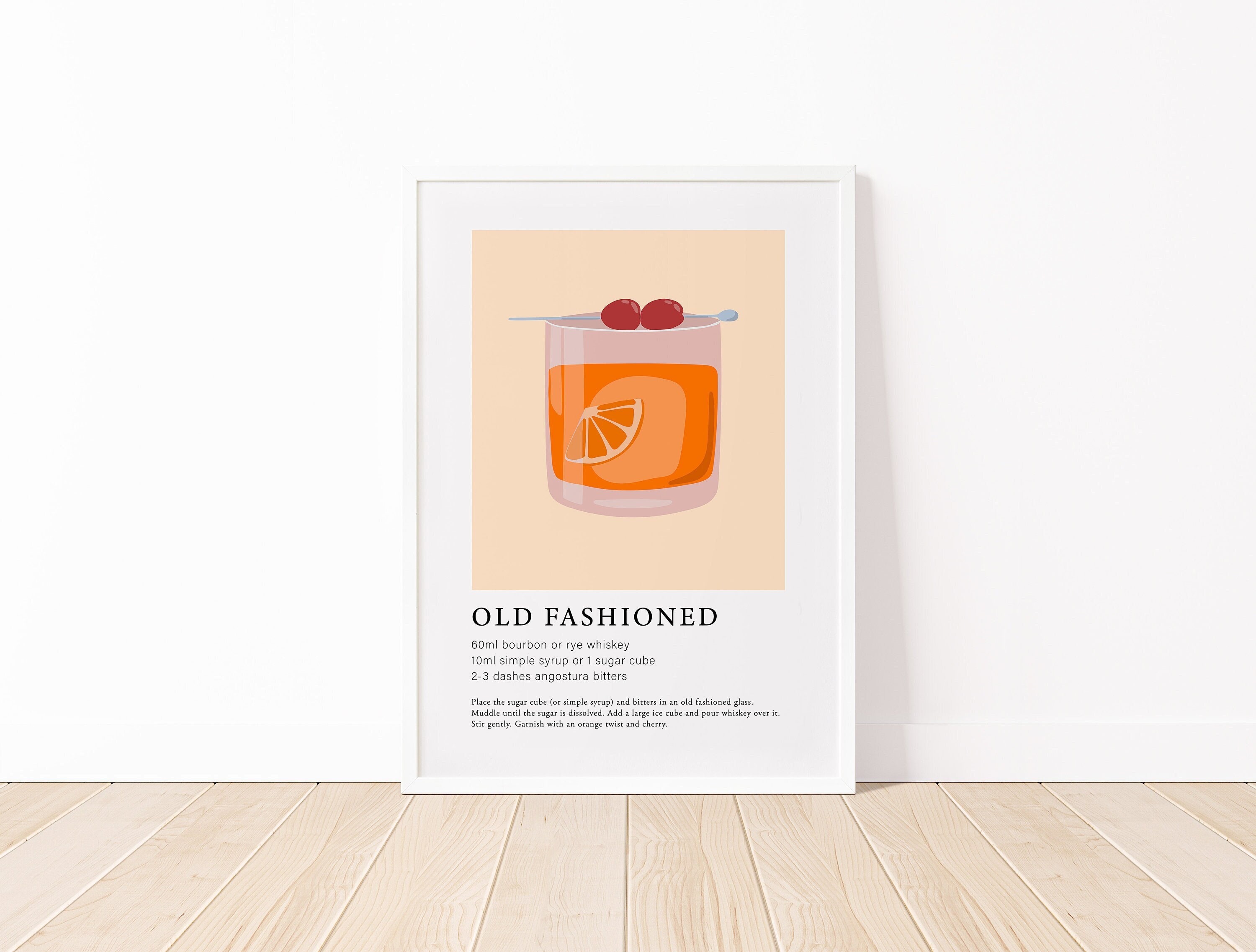 Old Fashioned Cocktail Print, Printable Retro Cocktail Poster, Bar Cart ...