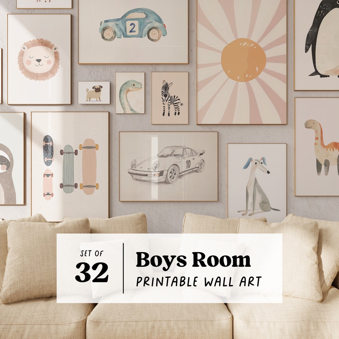 Set of Neutral Boys Room Prints | Kids Room Printable Wall Art, Baby ...