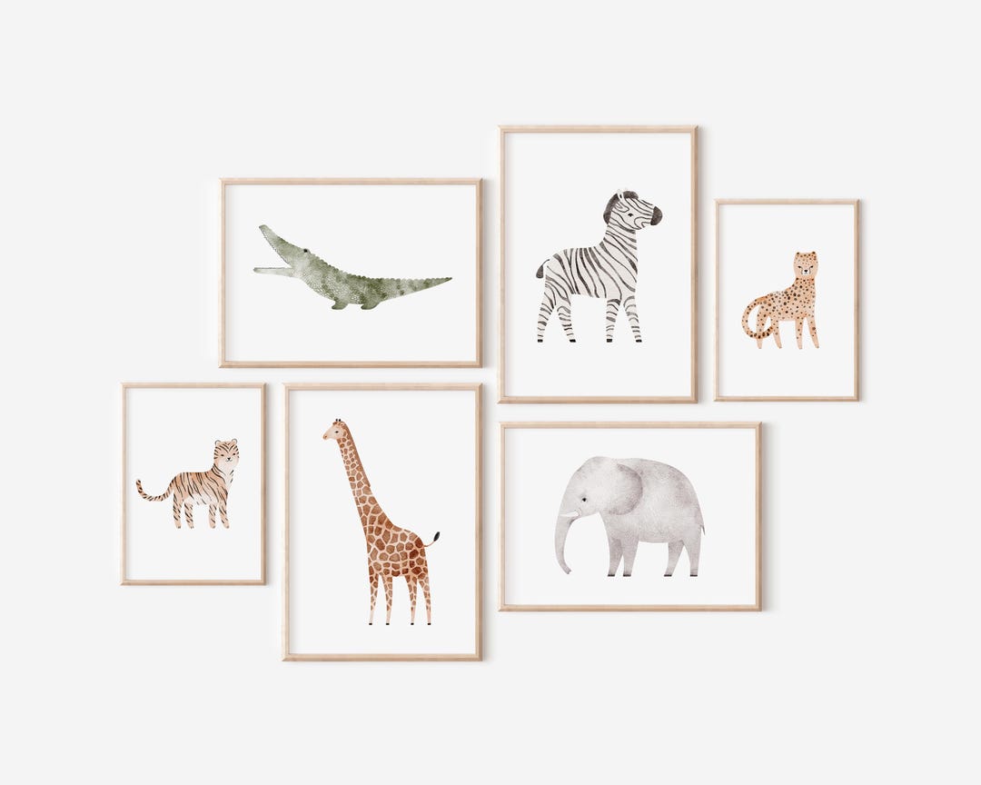 Set of 6 Jungle Theme Nursery Prints, Printable Jungle Wall Art Safari ...