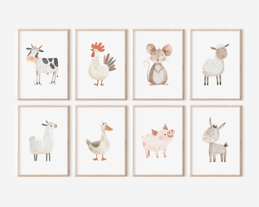 Set of 8 Farm Animal Prints | Printable Baby Animal Gallery Wall Set ...