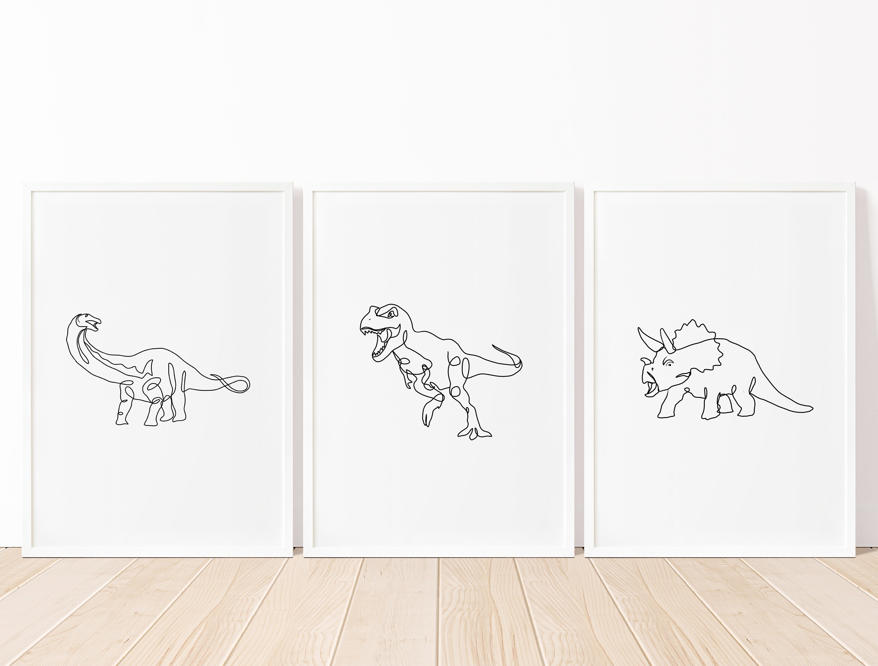 Set of 3 Dinosaur Line Art Prints PRINTABLE Dinosaur - Etsy
