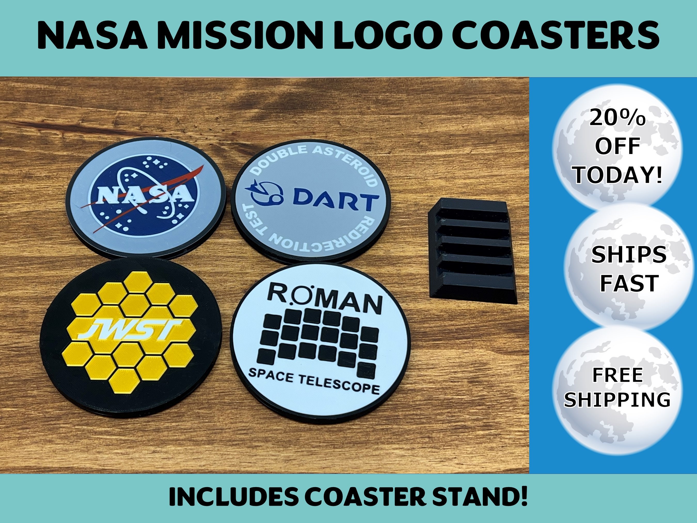 NASA Mission Logo Coasters: James Webb, Roman Space Telescope, DART - Etsy