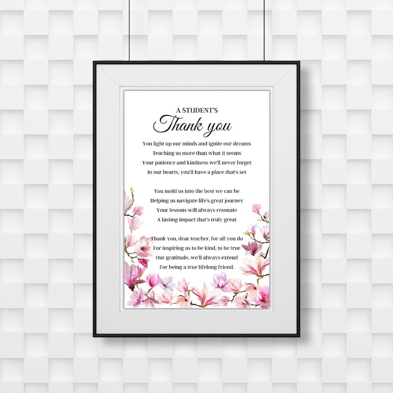 Teacher Appreciation Poem Print: Student Thank You Gift (digital ...