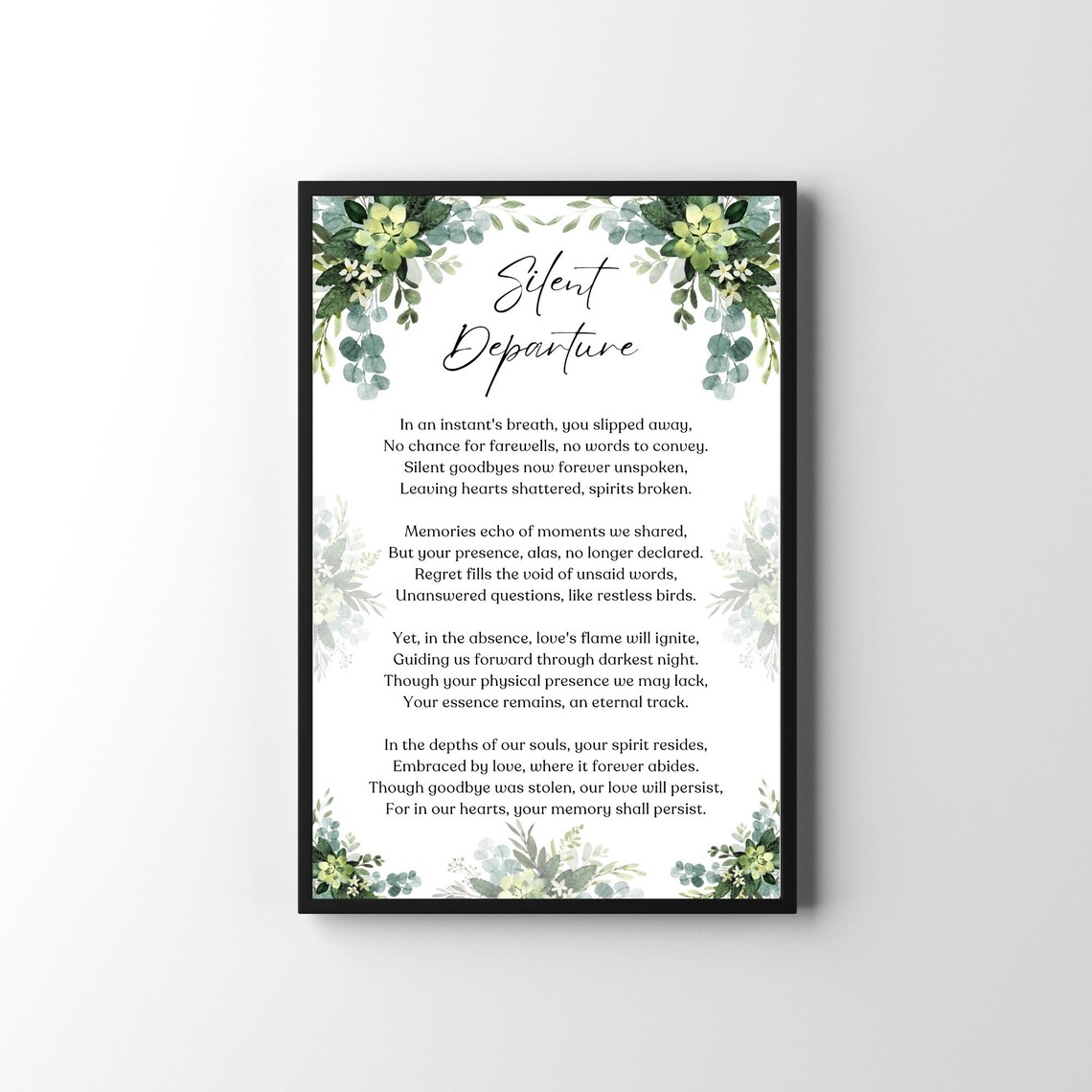 Bereavement Poem Print: Silent Departure Memorial Art (digital Download ...