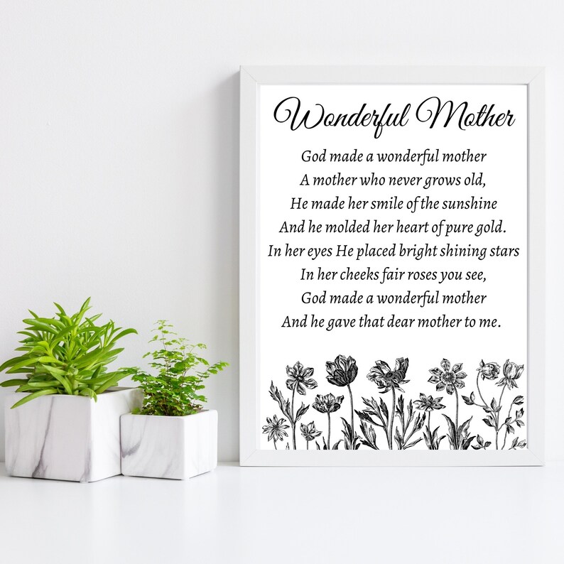 Wonderful Mother Poem, Gift for Mother, Printable Wall Art, Mother Poem ...