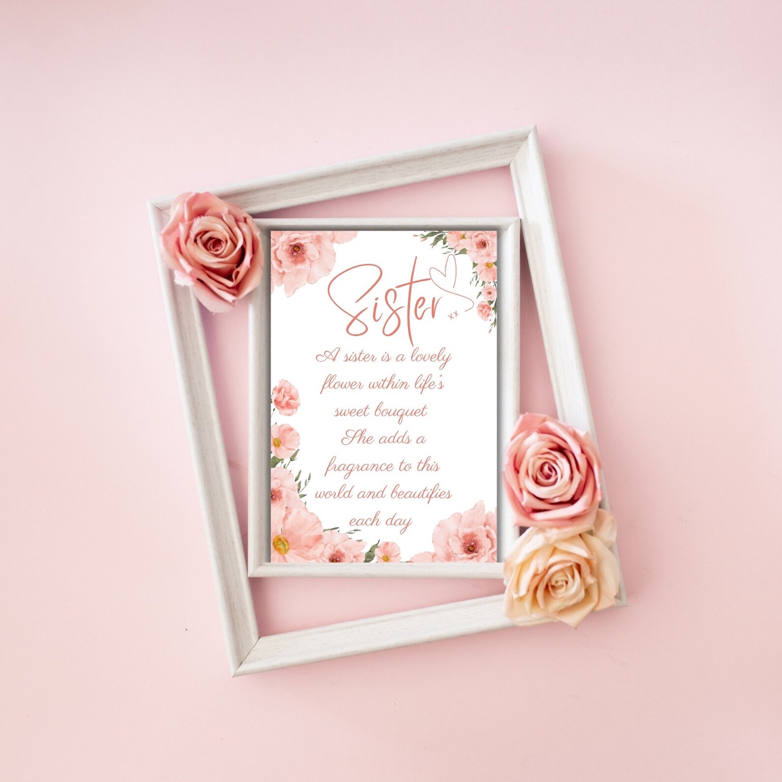 Sister Poem Wall Art Print, Poem for Sister, Floral Flowers Quote ...