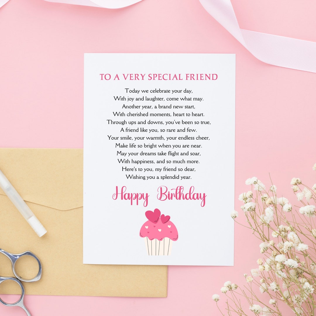 Printable Birthday Card for Friend: Heartfelt Poem (digital Download ...