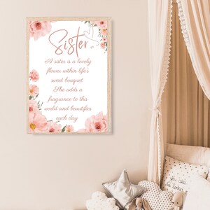 Sister Poem Wall Art Print, Poem for Sister, Floral Flowers Quote ...
