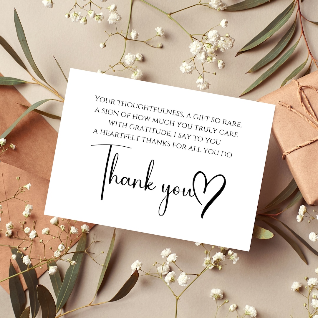 Printable Thank You Card, Thank You Poem Printable Card, Instant ...