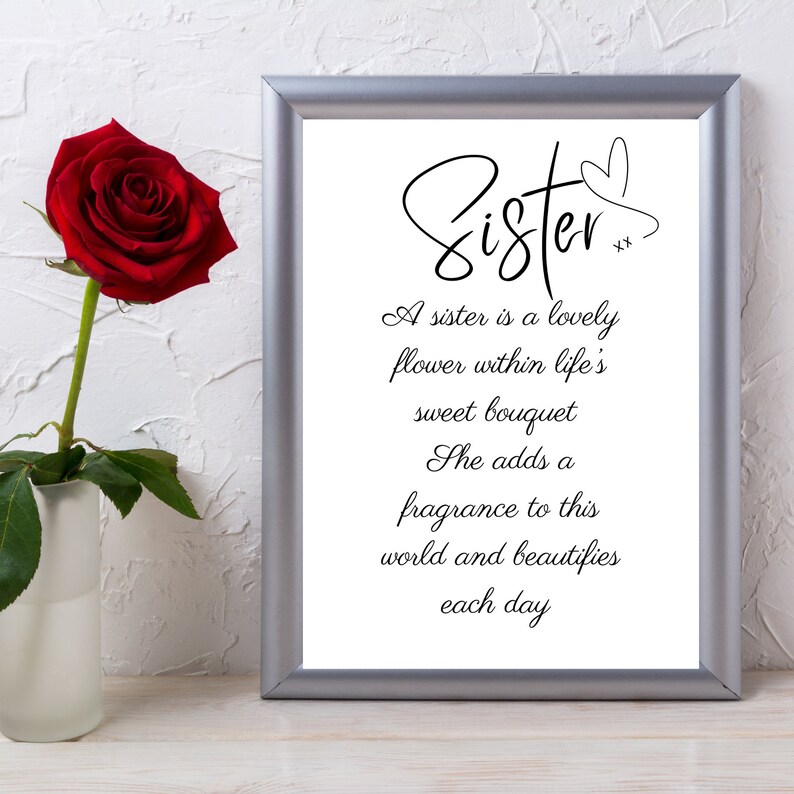 Sister Poem Wall Art Print, Poem for Sister, Black White Quote, Instant ... Sister Poem Wall Art Print, Poem for Sister, Black White Quote, Instant ...