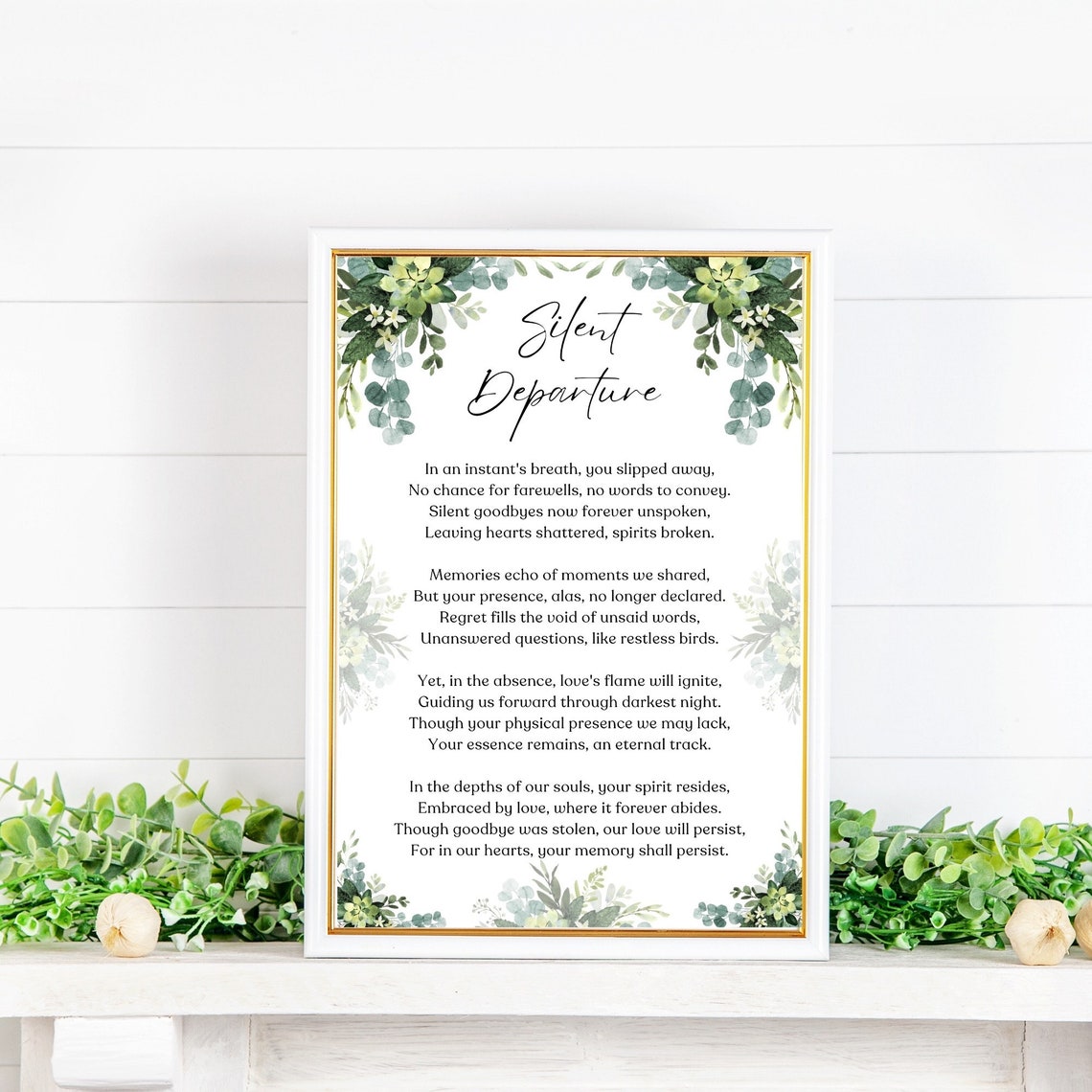 Bereavement Poem Print: Silent Departure Memorial Art (digital Download ...