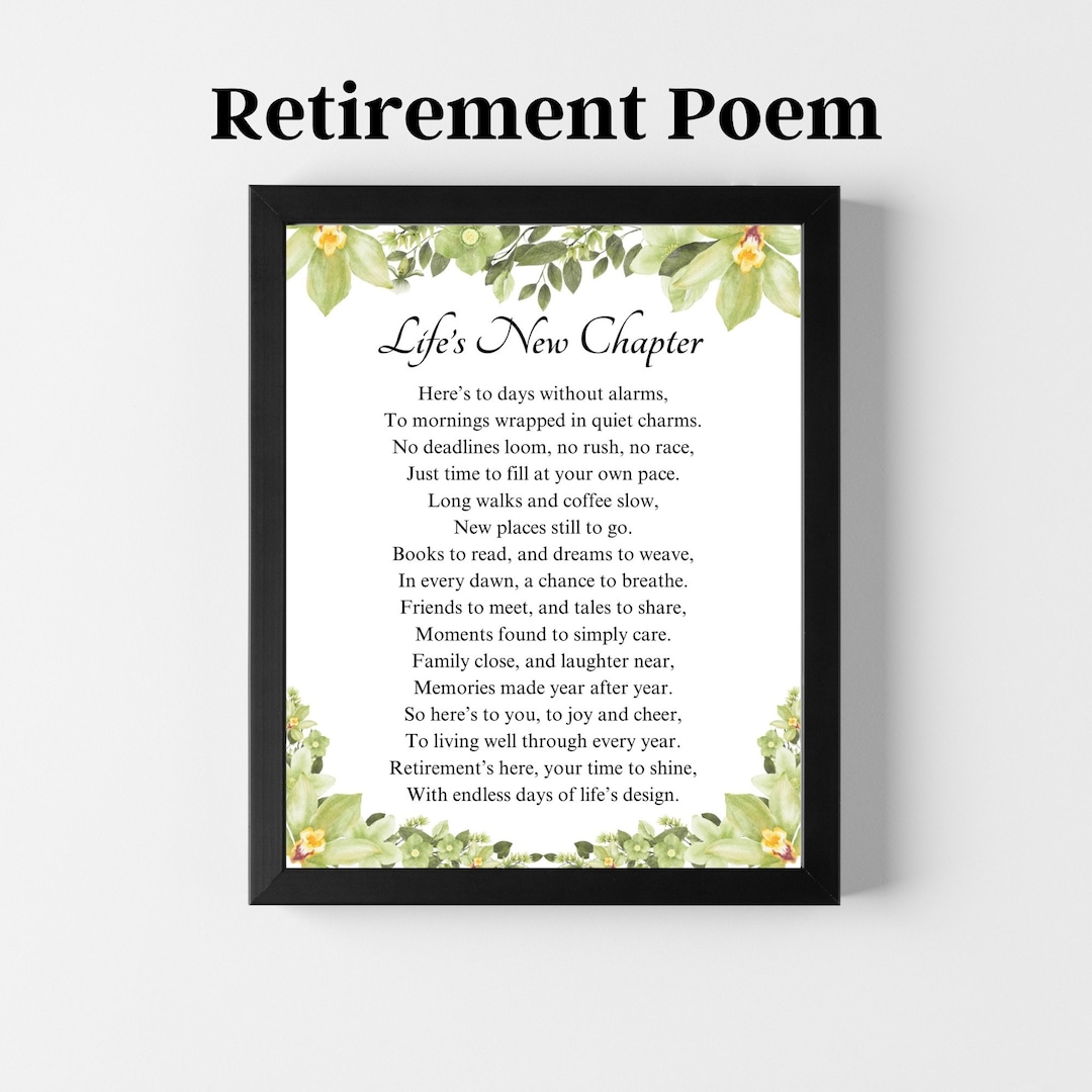 Life's New Chapter, Retirement Poem, Retirement Gift Printable, Teacher ...