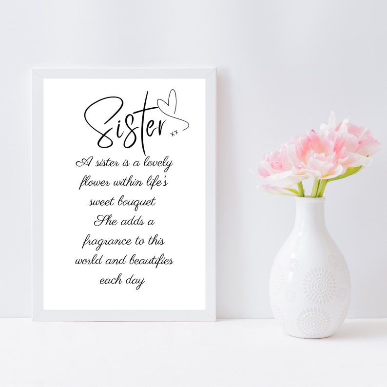 Sister Poem Wall Art Print, Poem for Sister, Black White Quote, Instant ... Sister Poem Wall Art Print, Poem for Sister, Black White Quote, Instant ...