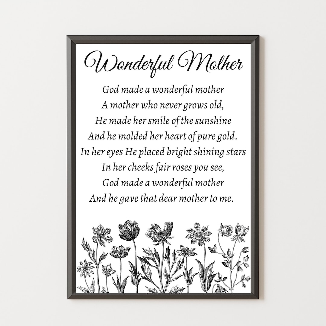 Wonderful Mother Poem, Gift for Mother, Printable Wall Art, Mother Poem ... Wonderful Mother Poem, Gift for Mother, Printable Wall Art, Mother Poem ...
