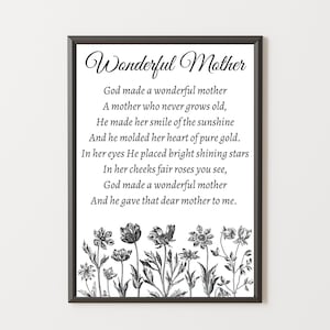 Wonderful Mother Poem, Gift for Mother, Printable Wall Art, Mother Poem ...