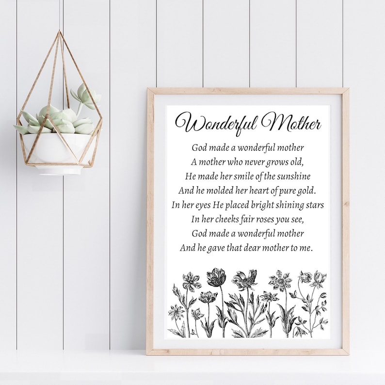 Wonderful Mother Poem, Gift for Mother, Printable Wall Art, Mother Poem ...